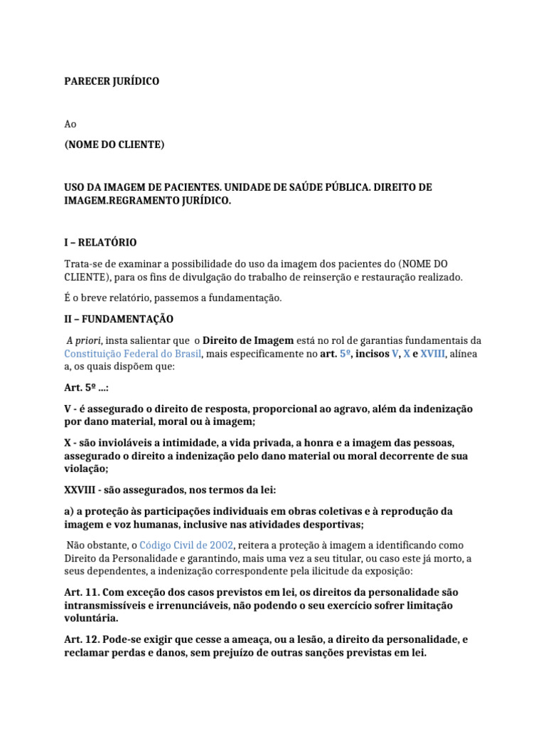 Uso da Imagem de Pacientes: Aspectos Legais | PDF | Indenização | Justiça