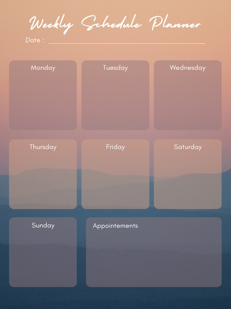 Orange Blue Gradient Weekly Schedule Planner | PDF
