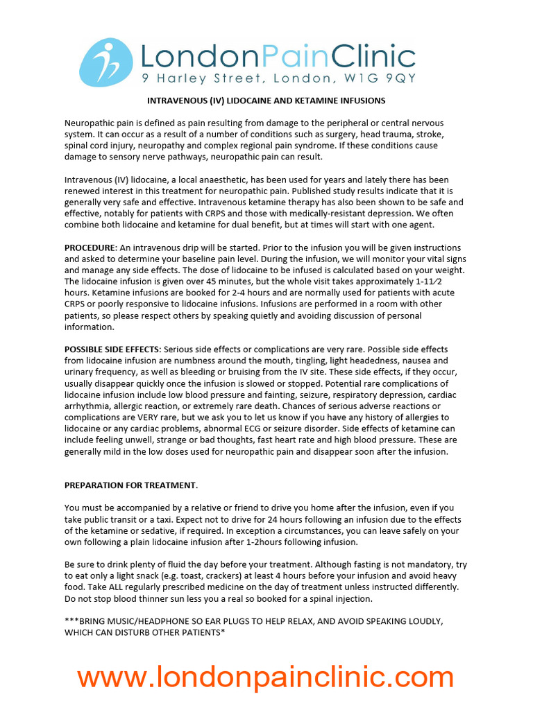 London Pain Clinic Intravenous IV Lidocaine and Ketamine Infusions ...