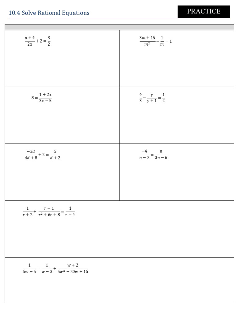 Solve Rational Equations - Practice #3 | PDF