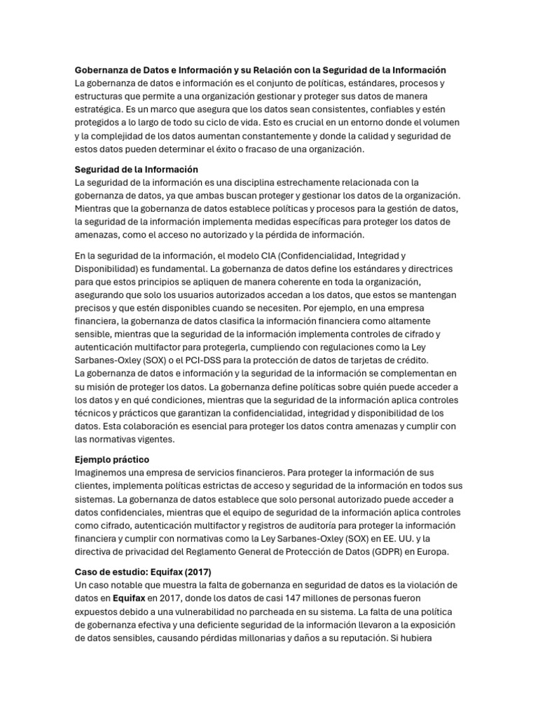 Gobernanza de Datos e Información y Su Relación Con La Seguridad de La Información | PDF ...