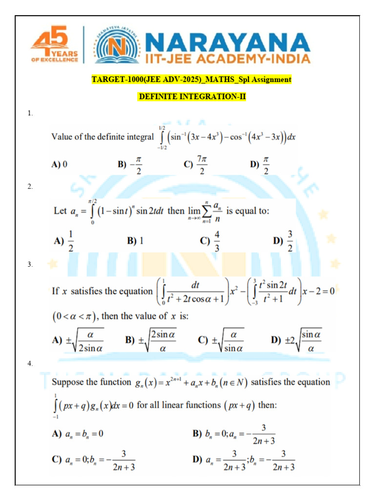 TARGET-1000 (JEE ADV-2025) - MATHS - SPL Assignment - DEFINITE INTEGRATION-II | PDF