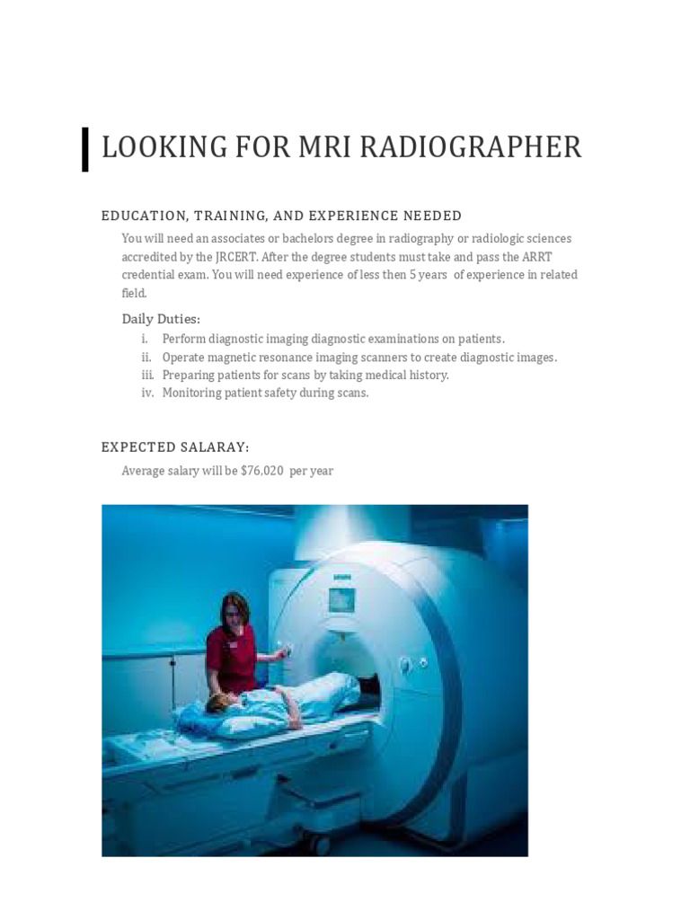 MRI Radiography Job Listing | PDF
