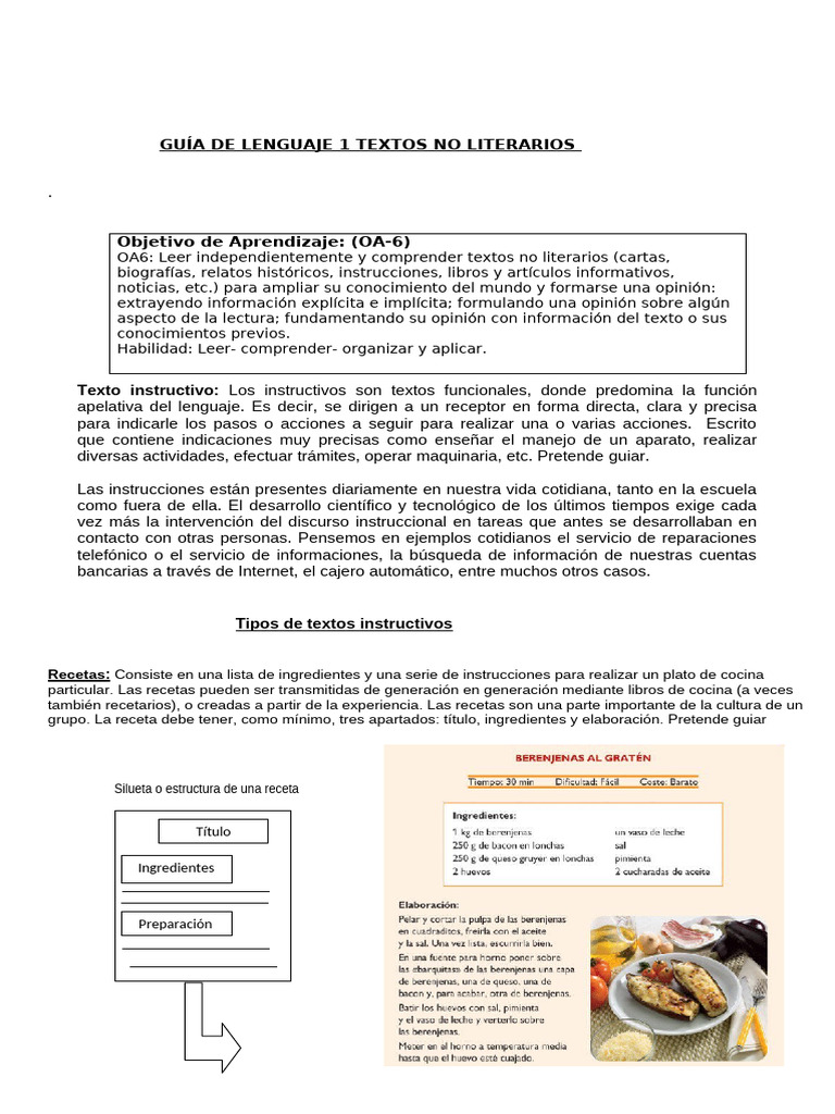 Guía de Lenguaje Textos Instructivos (1) | PDF | Receta | Cognición