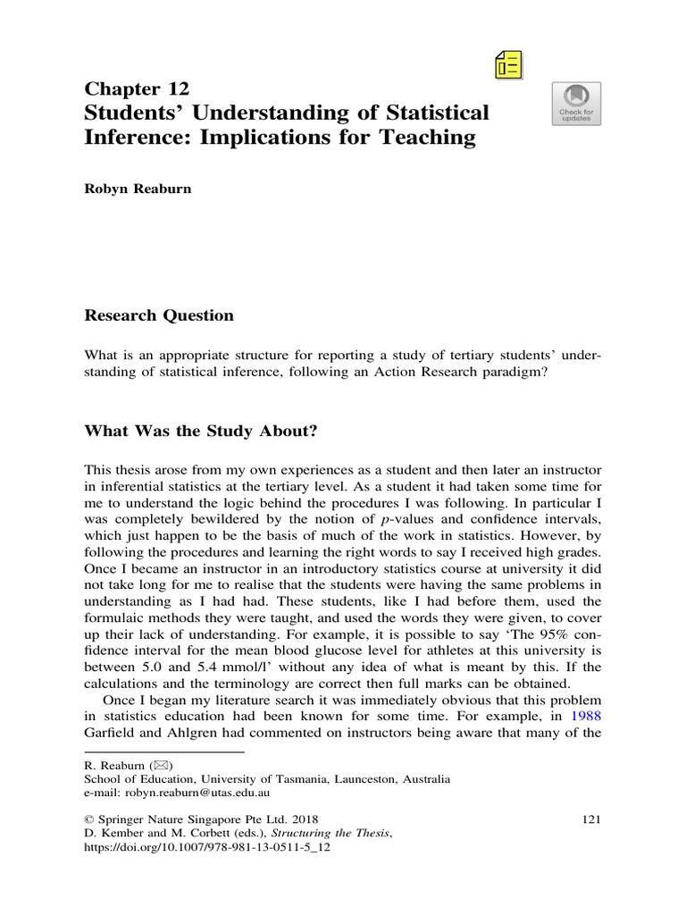 Ch12 Reaburn, R. (2018) - Students' Understanding of Statistical Inference - Implications For ...