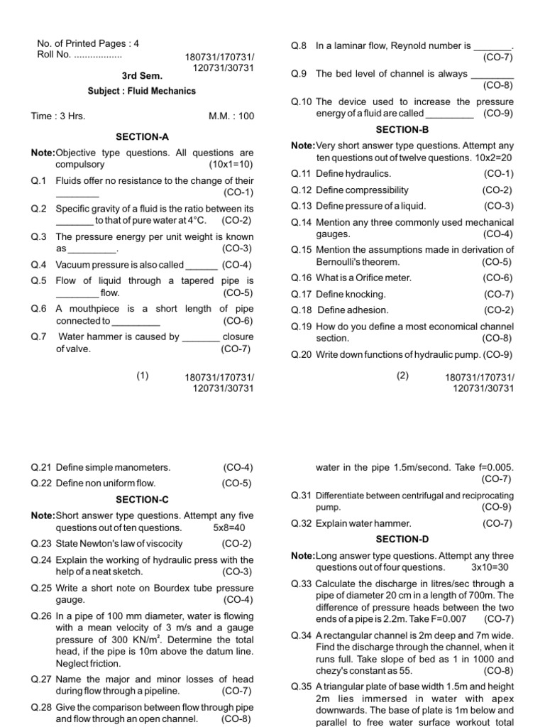 Question Papers 3rd Sem. Civil Engg Dec. - 2019 | PDF | Force | Bending