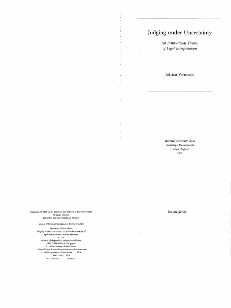 Adrian Vermeule Judging Under Uncertainty an Institutional Theory | PDF