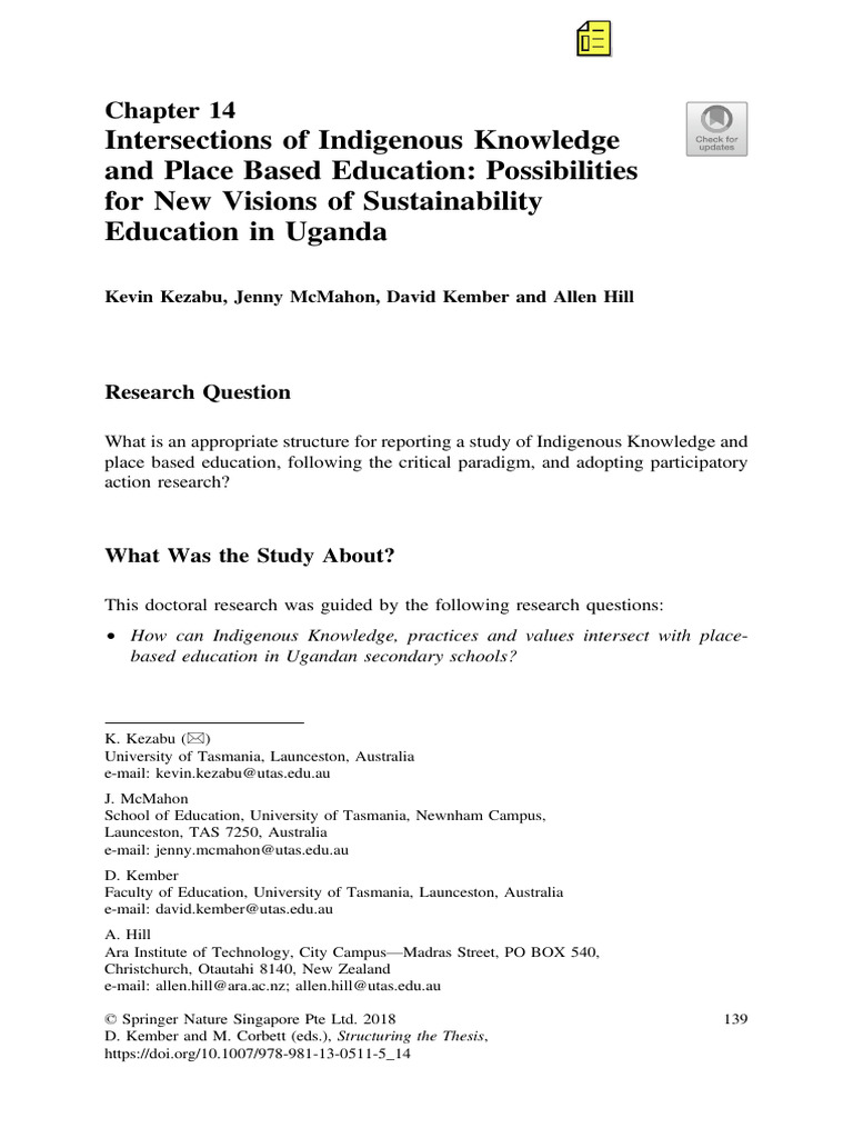 Ch14 Kezabu, K., McMahon, J., Kember, D., & Hill, A.(2018). Intersections of Indigenous ...
