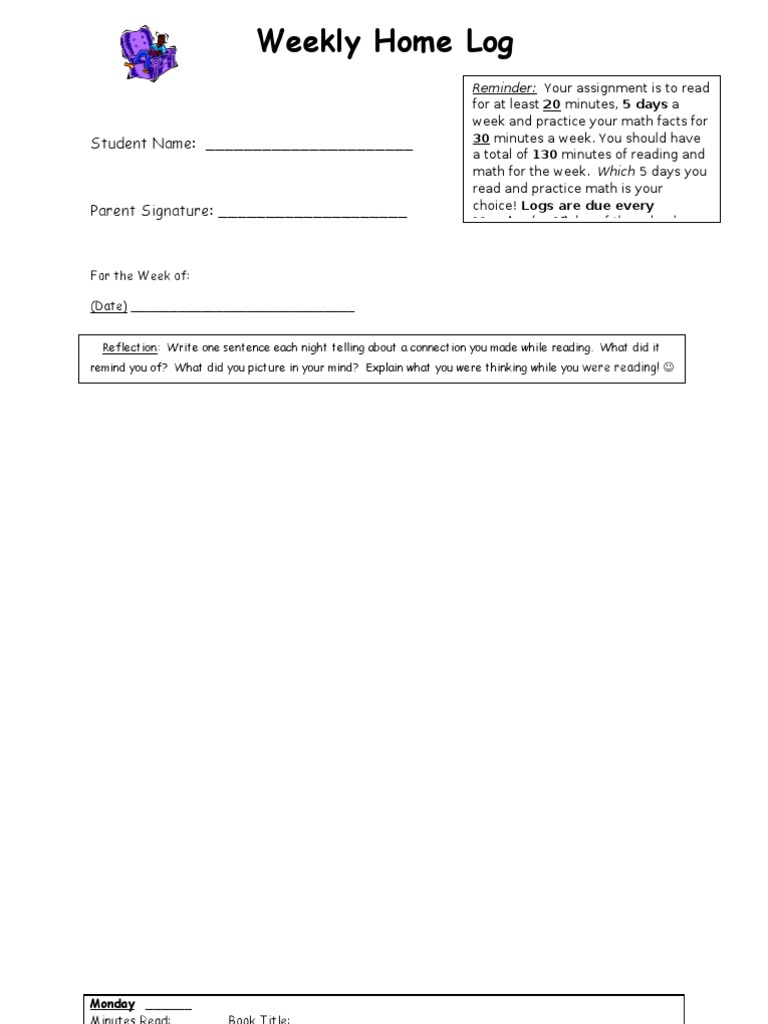 Weekly Reading and Math Log Template | PDF | Home & Garden | Self ...