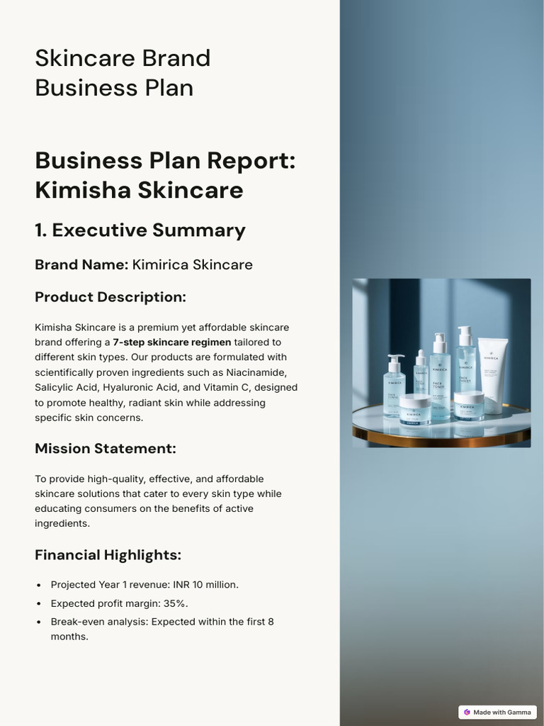 Kimisha Skincare Business Plan Overview | PDF | Marketing | Skin Care