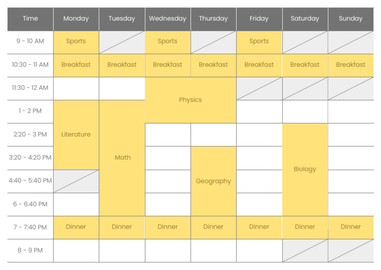 Yellow Minimalist Study Time Table Weekly Wall Calendar PDF | PDF