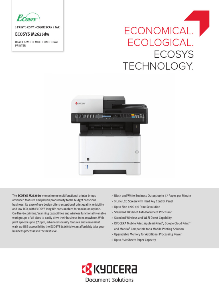 ECOSYS M2635dw Spec Sheet V2 | PDF | Printer (Computing) | Fax