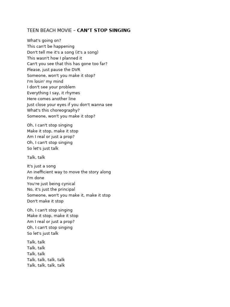 Teen Beach Movie - : Can'T Stop Singing | PDF