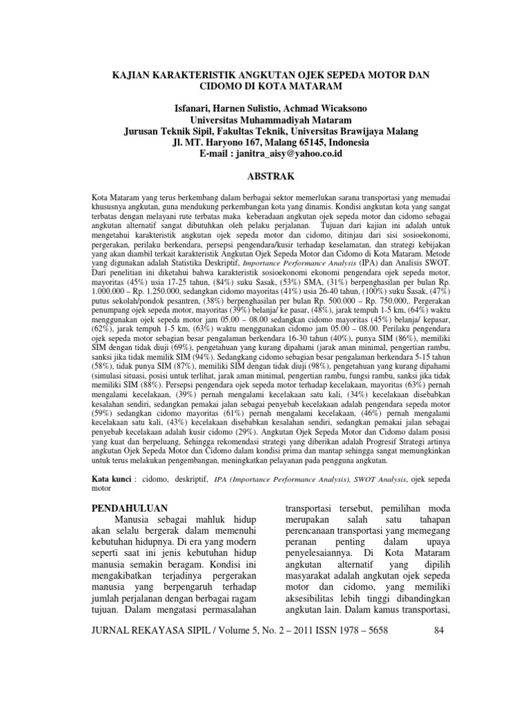Karakteristik Ojek & Cidomo Mataram | PDF | Komputer | Teknologi & Rekayasa