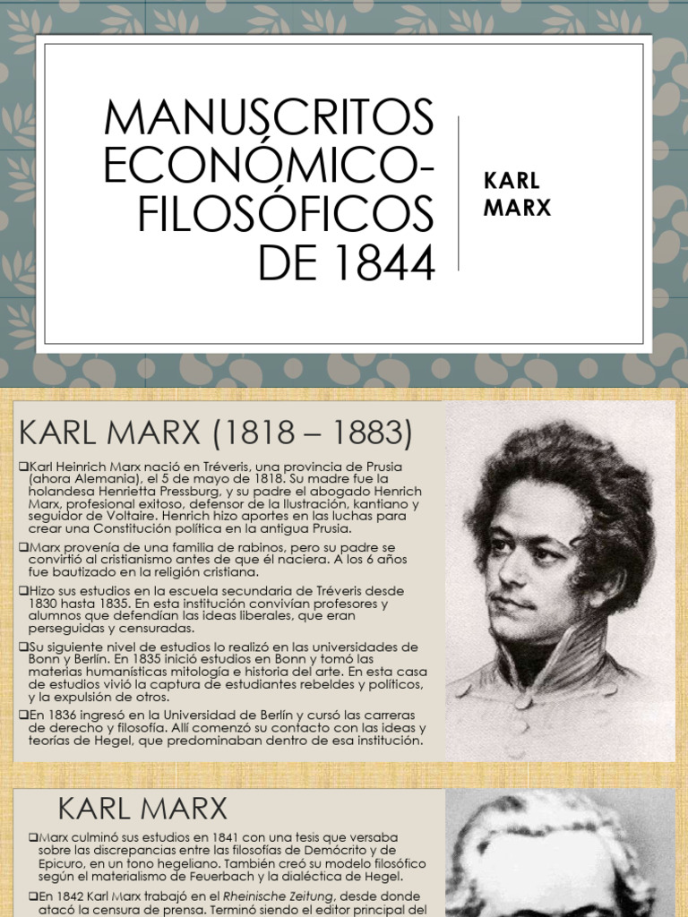 CLASE Manuscritos Económico Filosóficos 1844 Karl Marx COMISIONES A B Y ...