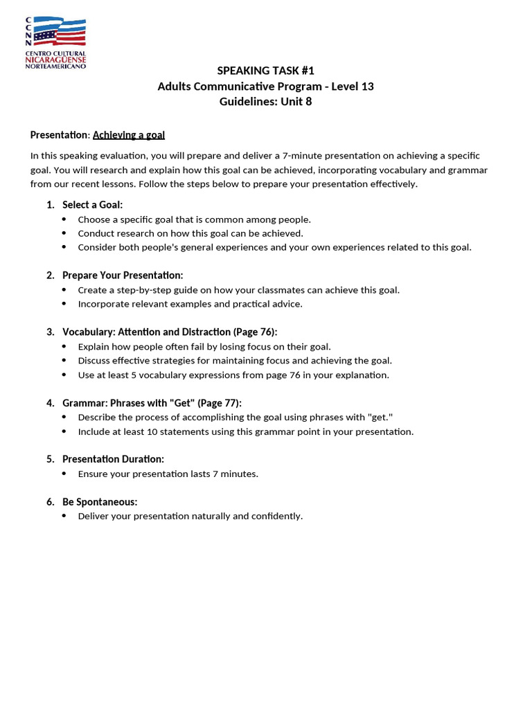 Speaking Task 2 Proposal - Level 13 | PDF | Goal | Vocabulary