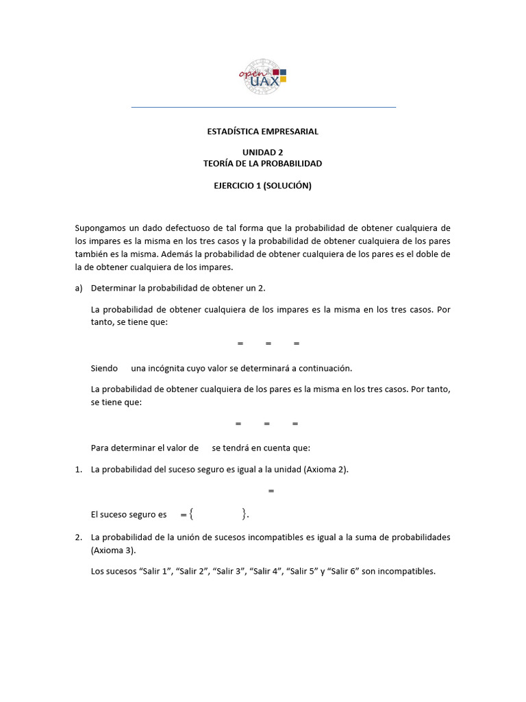U2 EjEst 1 SOLUCION | PDF | Probabilidad | Teoría de probabilidad