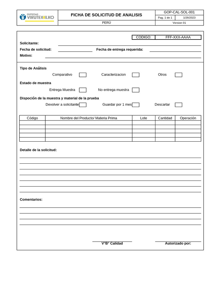 Ficha de Solicitud de Analisis | PDF