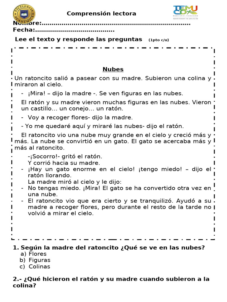 Comprensión Lectora Las Nubes | PDF