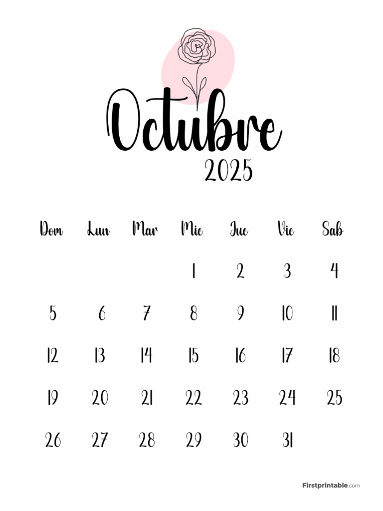 Spanish Cute Botanical October 2025 Calendar Firstprintable Com | PDF