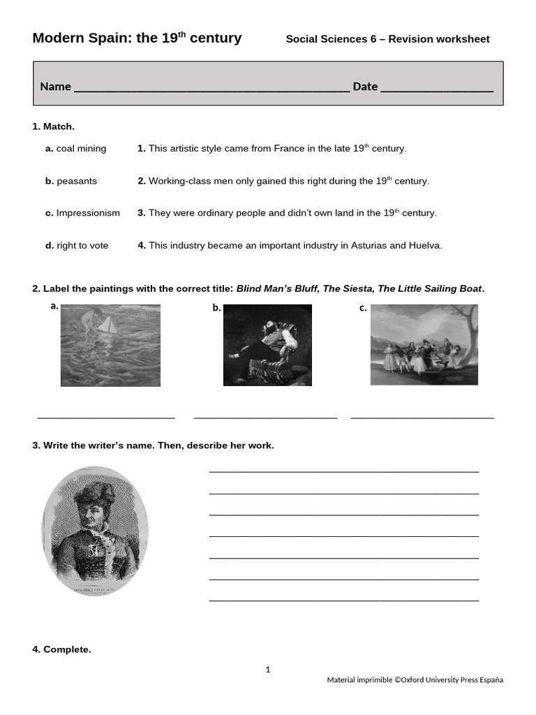 19th Century Spain: Social Sciences Worksheet | PDF