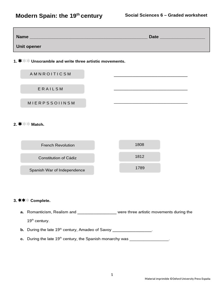 19th Century Grad Worksheet | PDF | Spain | First French Empire