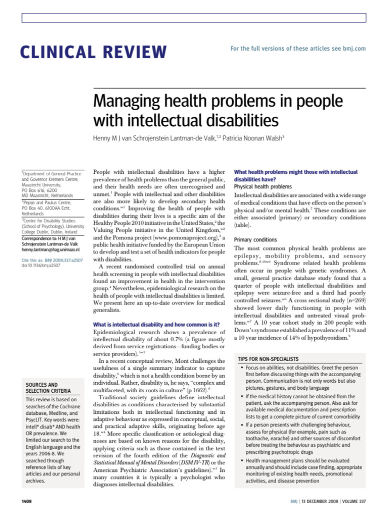 Managing Health Problems in People | PDF | Intellectual Disability ...