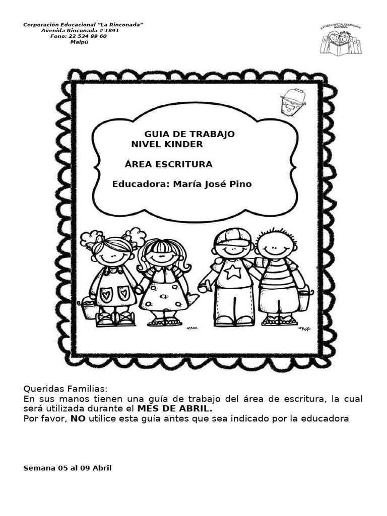 Guía de Escritura Kinder Abril 2023 | PDF