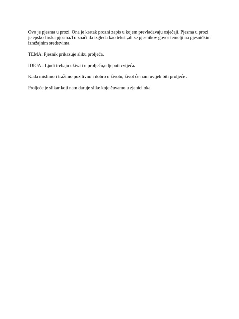 Zapis Proljece Je Slikar | PDF