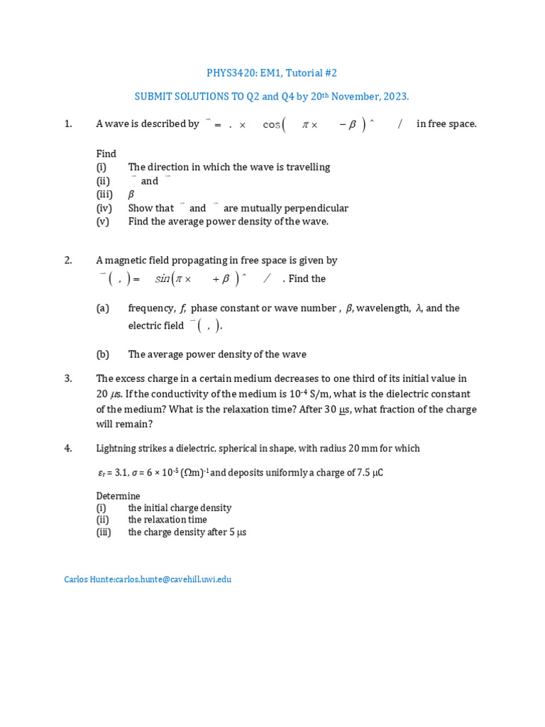 PHYS 3420 Tutorial 2 | PDF