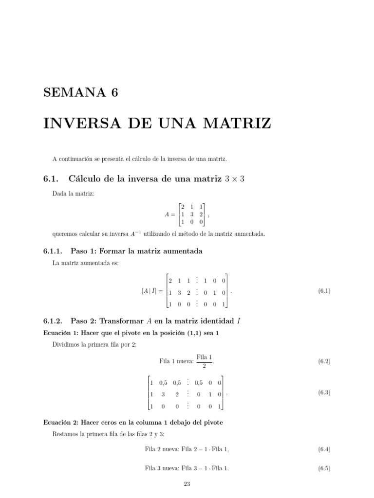 Semana 6 Álgebra Lineal - Inversa | PDF | Matriz (Matemáticas) | Álgebra
