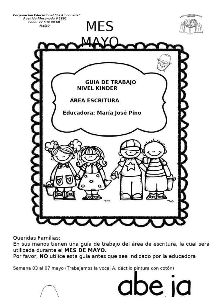 Guía de Escritura Kinder: Vocales Mayo | PDF