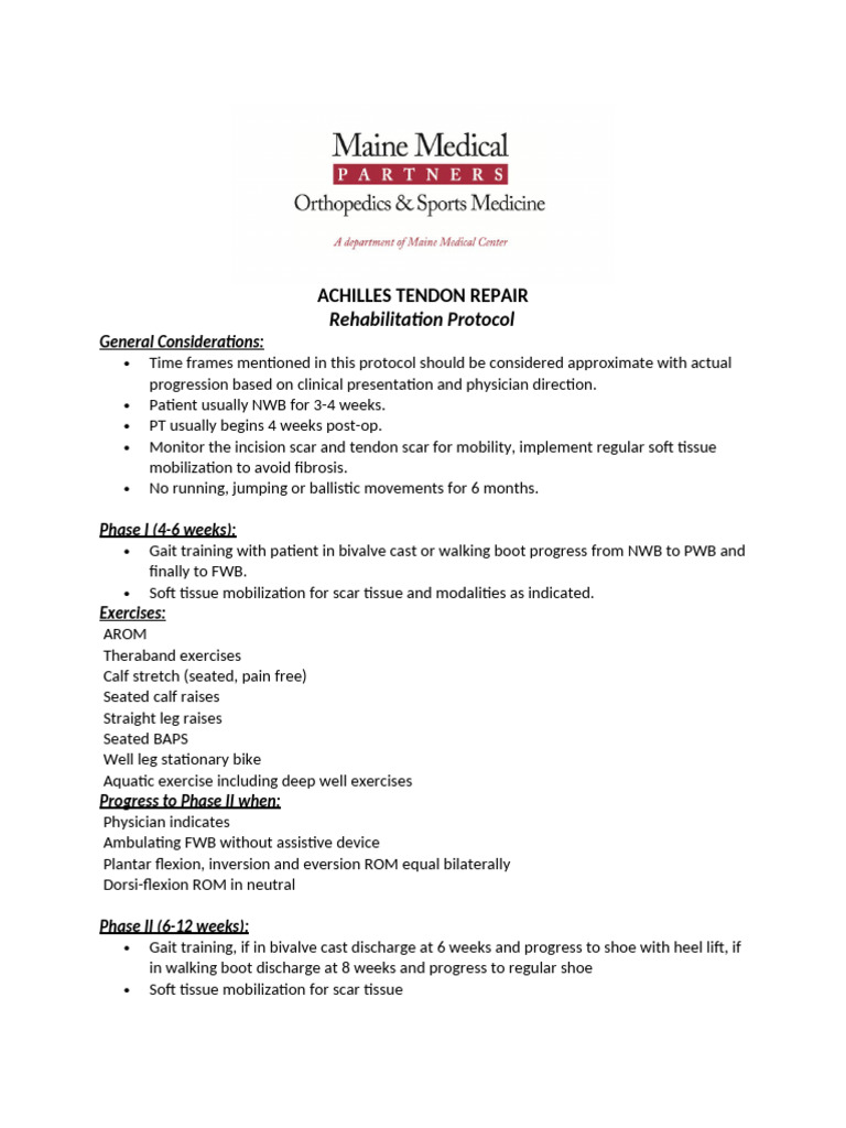 Achilles Tendon Repair Rehab Protocol | PDF