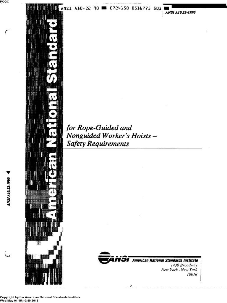 ANSI A10.22-1990 For Rope-Guided and Nonguided Workers Hoists - Safety ...