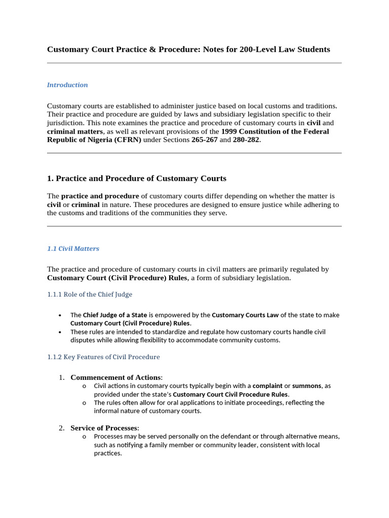 Customary Court Procedures for Law Students | PDF | Criminal Procedure ...