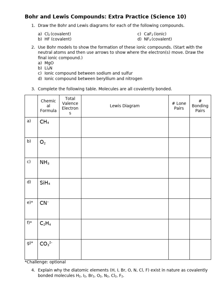 Bohr and Lewis Diagrams Practice | PDF