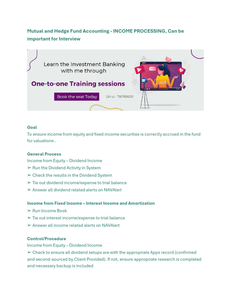 Mutual and Hedge Fund Accounting - InCOME PROCESSING | PDF | Investment ...