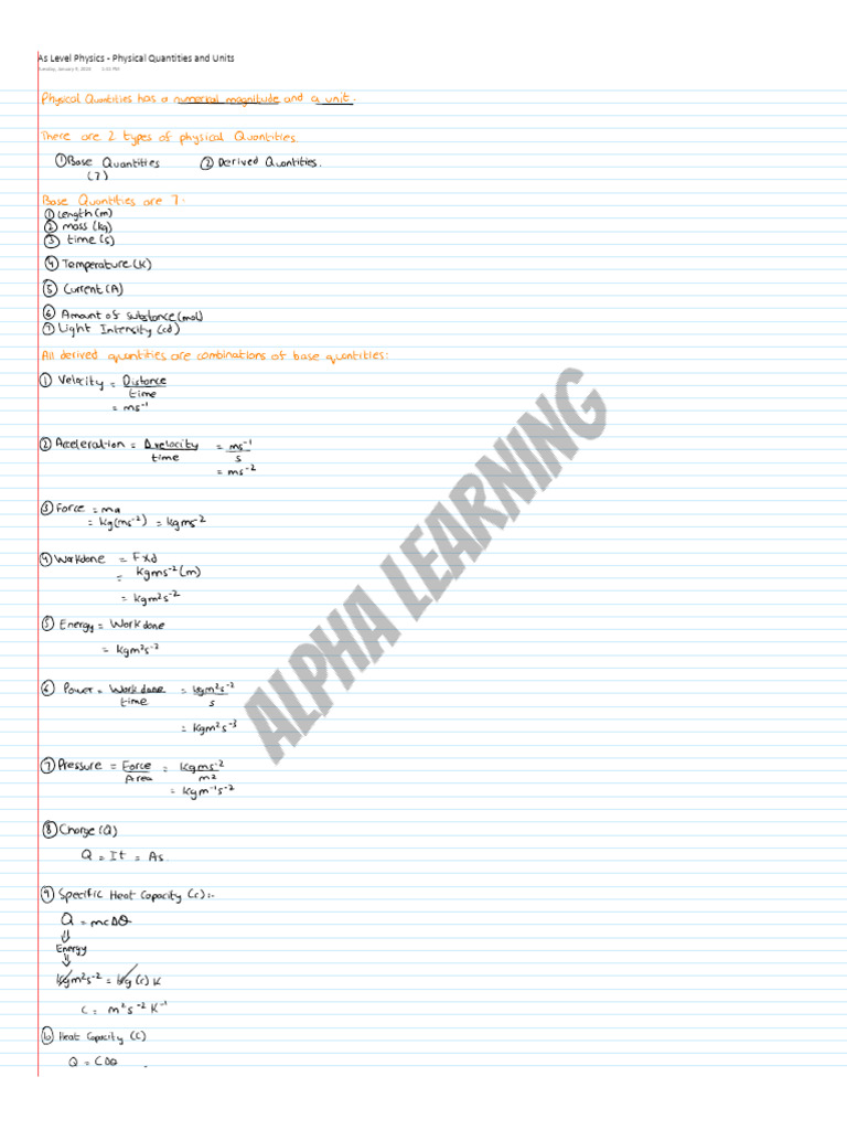 As Level Physics - Physical Quantities and Units - Watermark | PDF