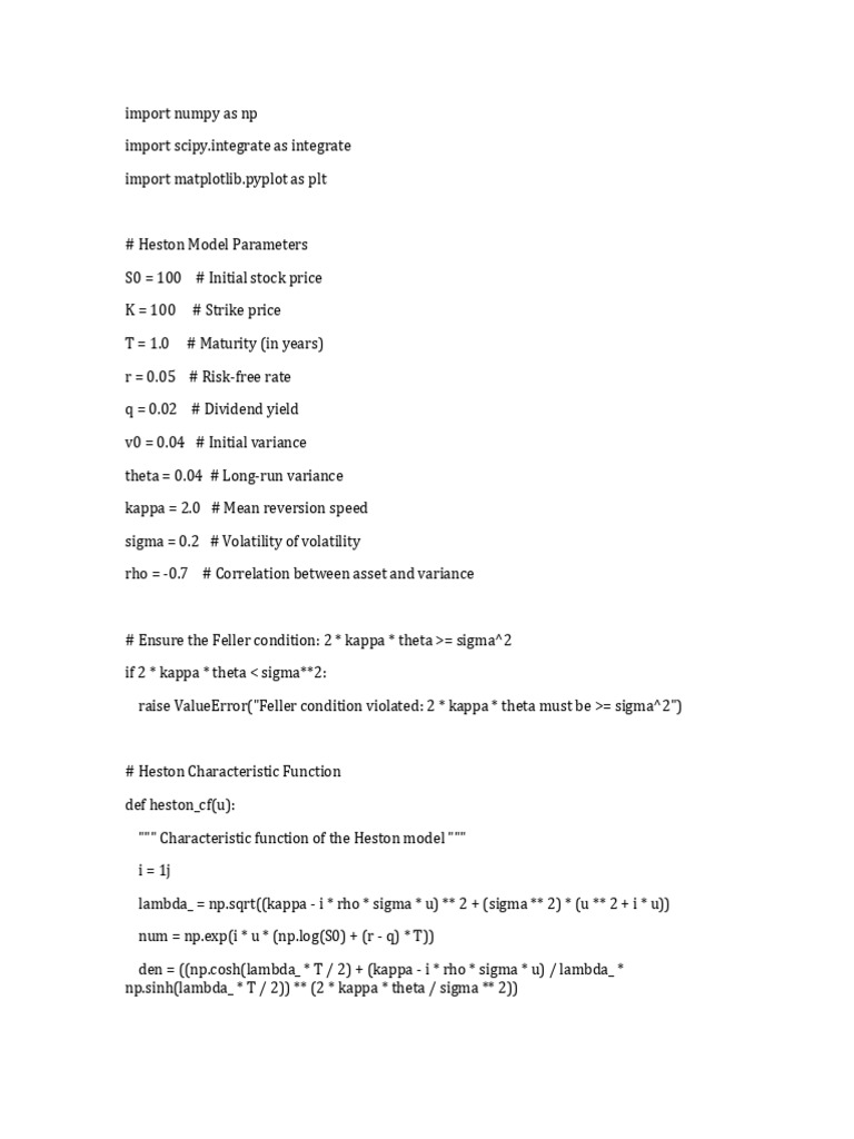 Heston Model Option Pricing in Python | PDF