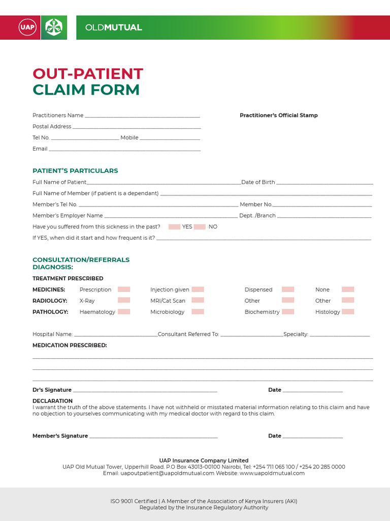 Out Patient Claim Form 2020 | PDF | Social Programs | Health Sciences