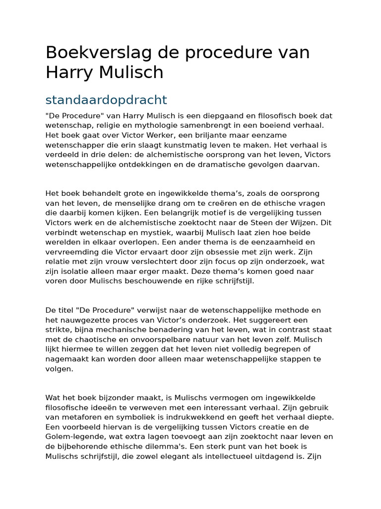 Boekverslag de Procedure Van Harry Mulisch | PDF