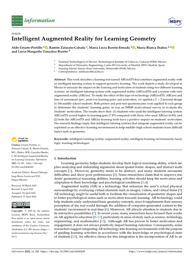 Intelligent Augmented Reality For Learning Geometry | PDF | Augmented Reality | Learning