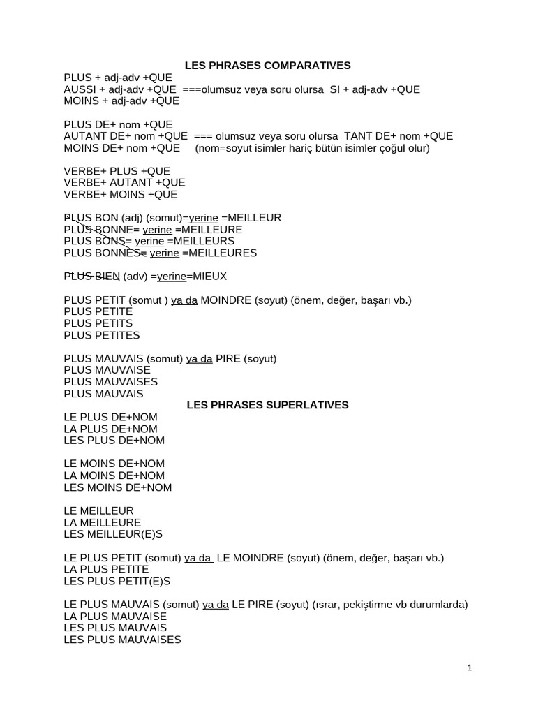 15.hafta-gramer-1-LES PHRASES COMPARATIVES ET SUPERLATIVES | PDF