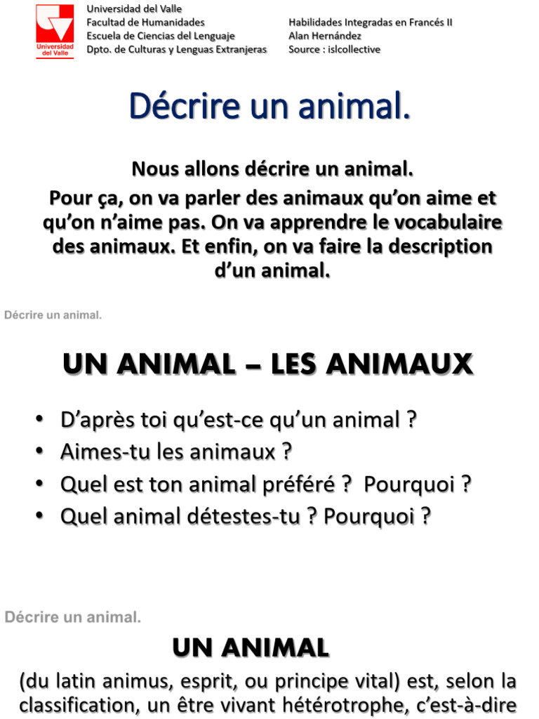 Cours 9 - Décrire Un Animal | PDF | Zoologie | Biologie