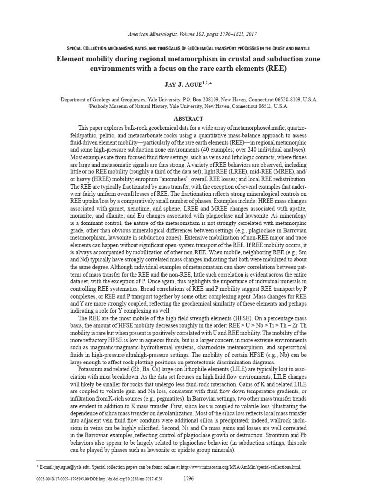 Element mobility during regional metamorphism in crustal and subduction ...