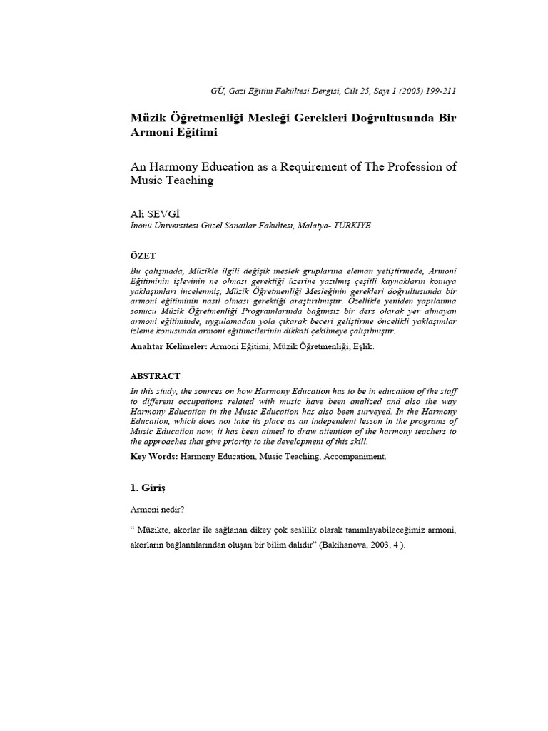 M - Zik - Retmenli - I Mesle - I Gerekleri Do - Rultusunda Bir Armoni E - Itimi ( | PDF
