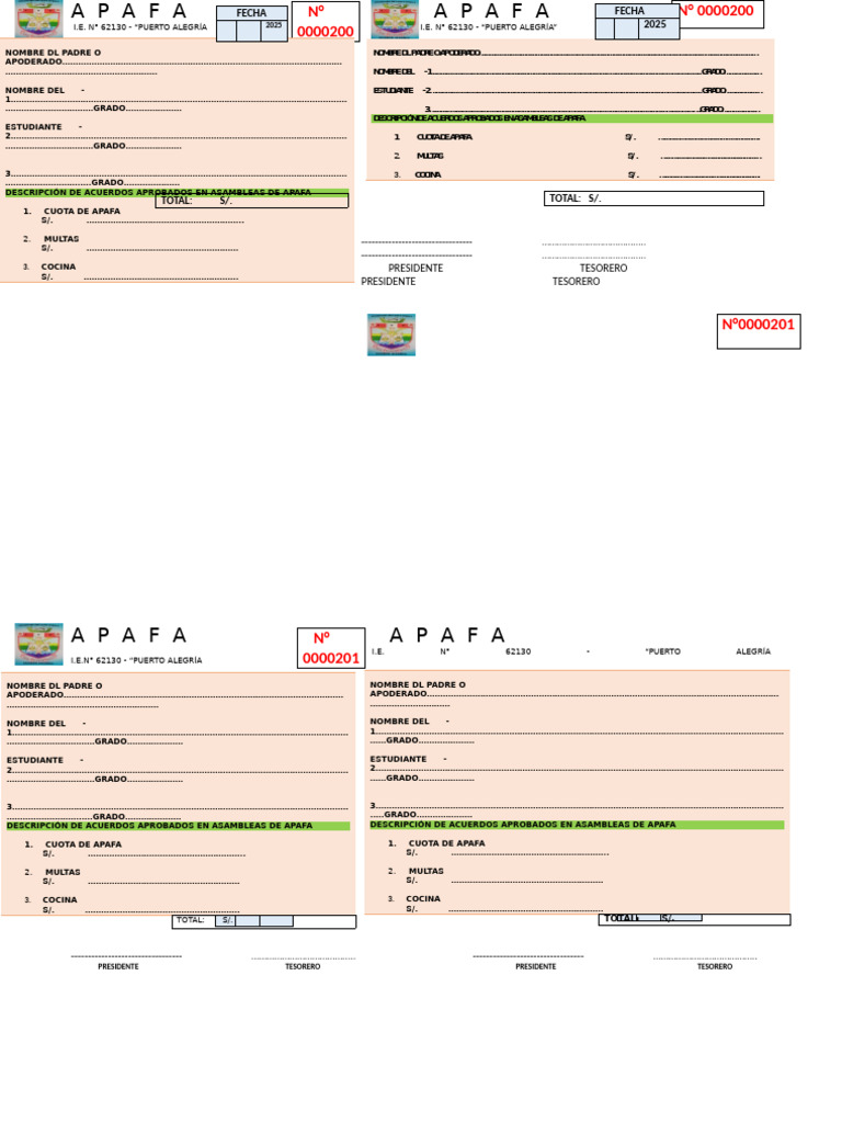 RECIBO APAFA 2025 | PDF