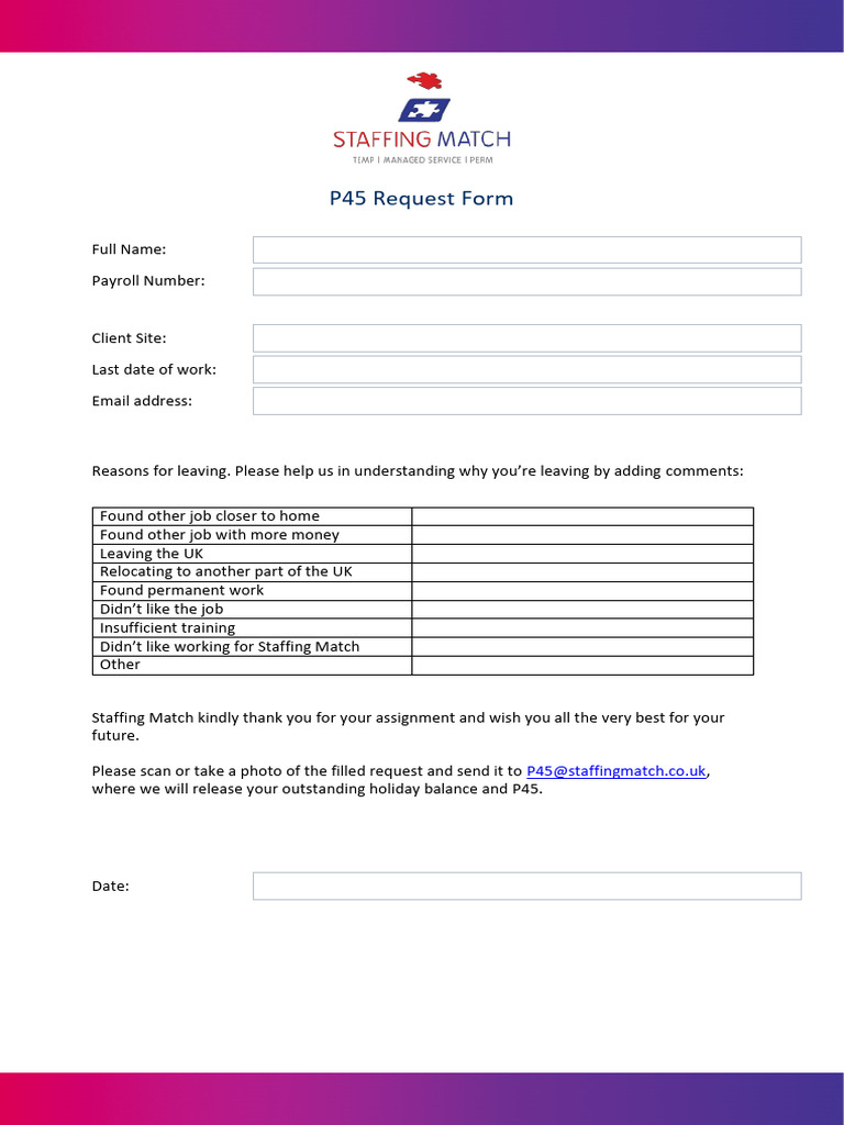 P45 Request Form | PDF