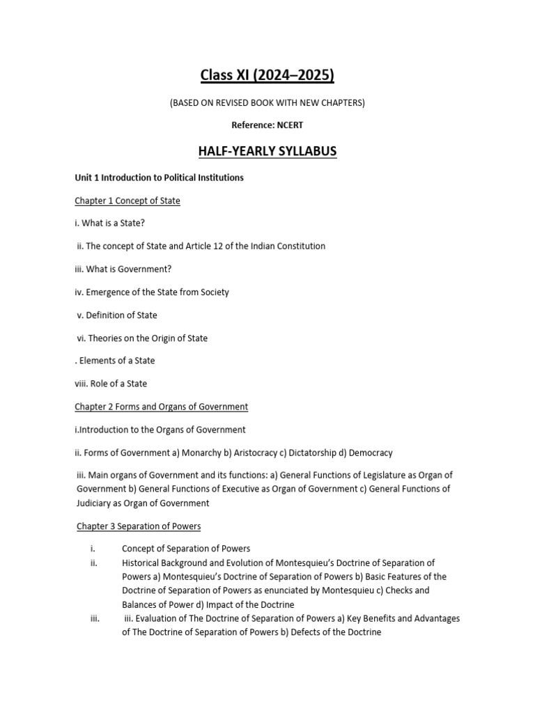 Legal Studies Class XI Syllabus | PDF | Separation Of Powers | Administrative Law