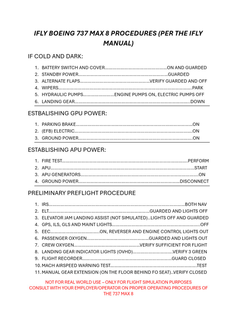 Ifly 737 Max 8 Procedure. Briefing and Checklist October 2024 | PDF ...